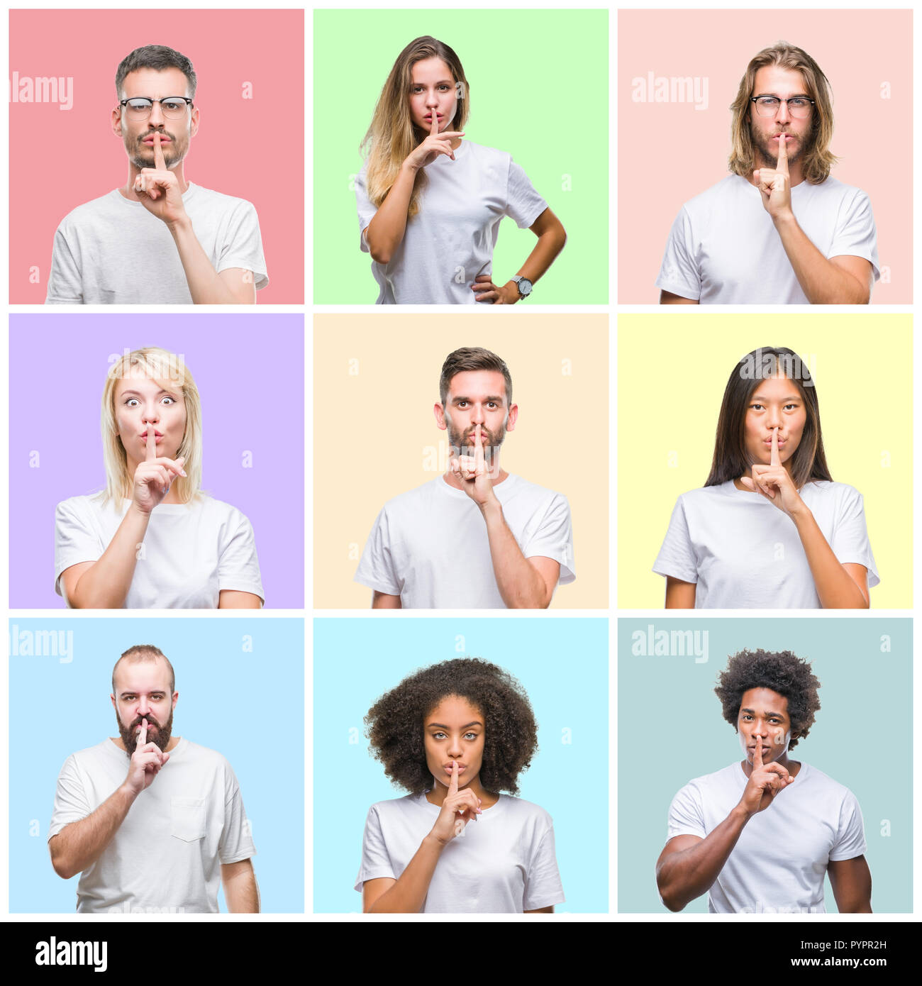 Collage of group people, women and men over colorful isolated ...