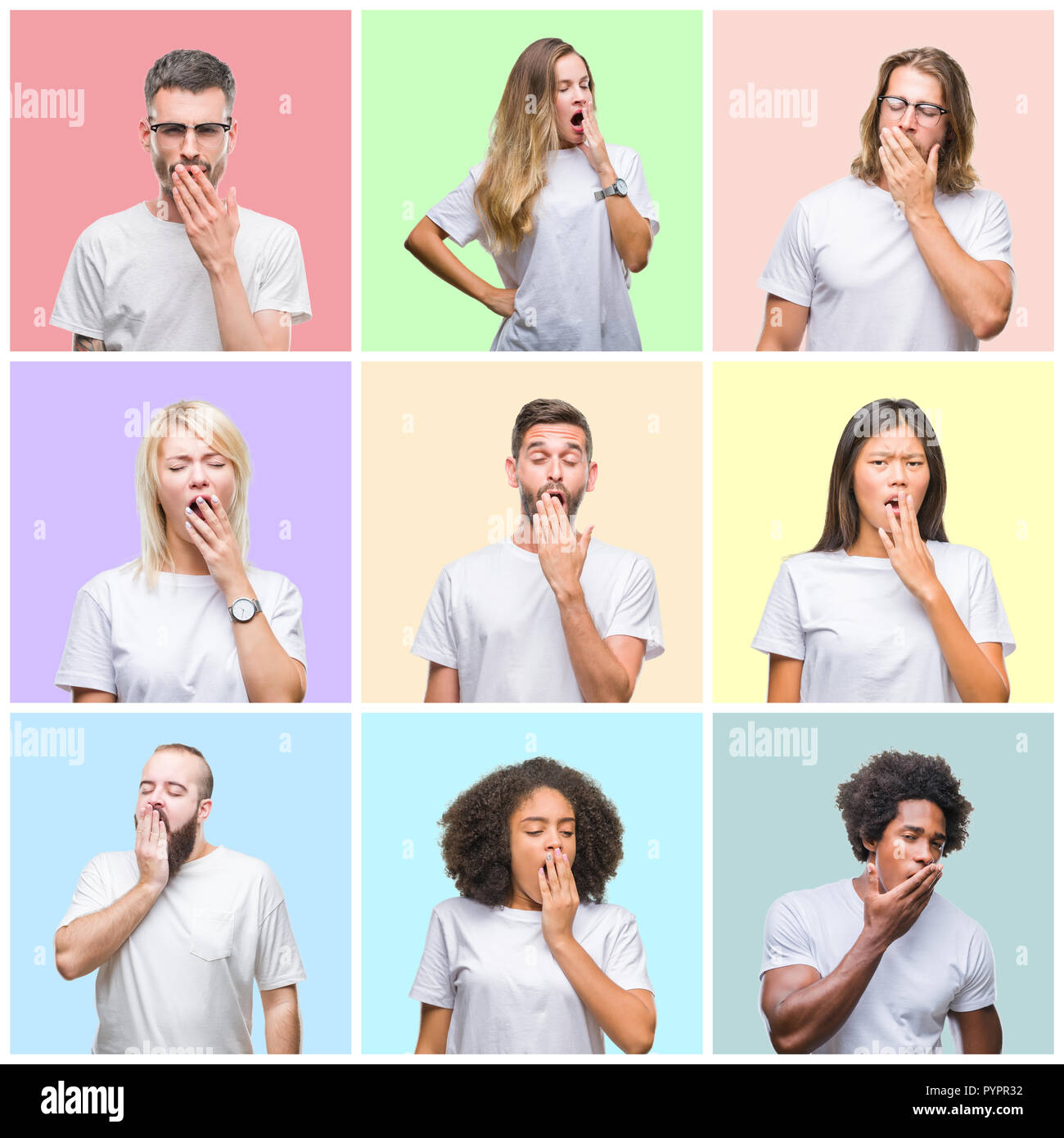 Collage of group people, women and men over colorful isolated ...