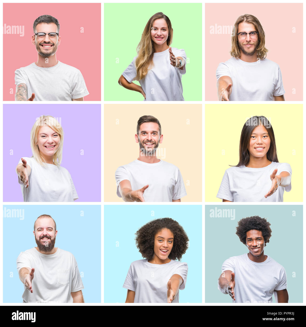 Collage of group people, women and men over colorful isolated ...