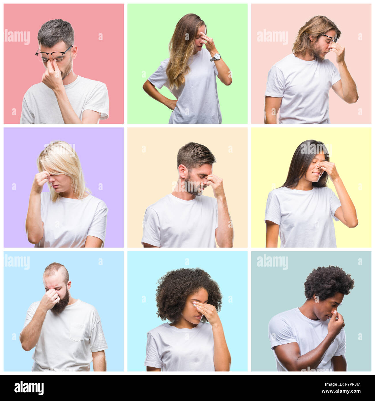 Collage of group people, women and men over colorful isolated ...