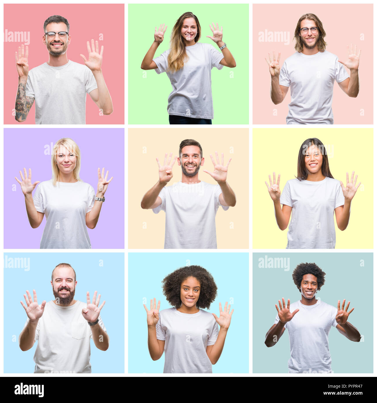 Collage of group people, women and men over colorful isolated ...