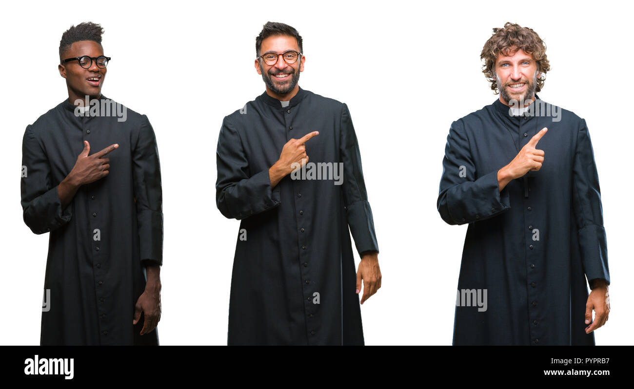 Collage of christian priest men over isolated background cheerful with ...