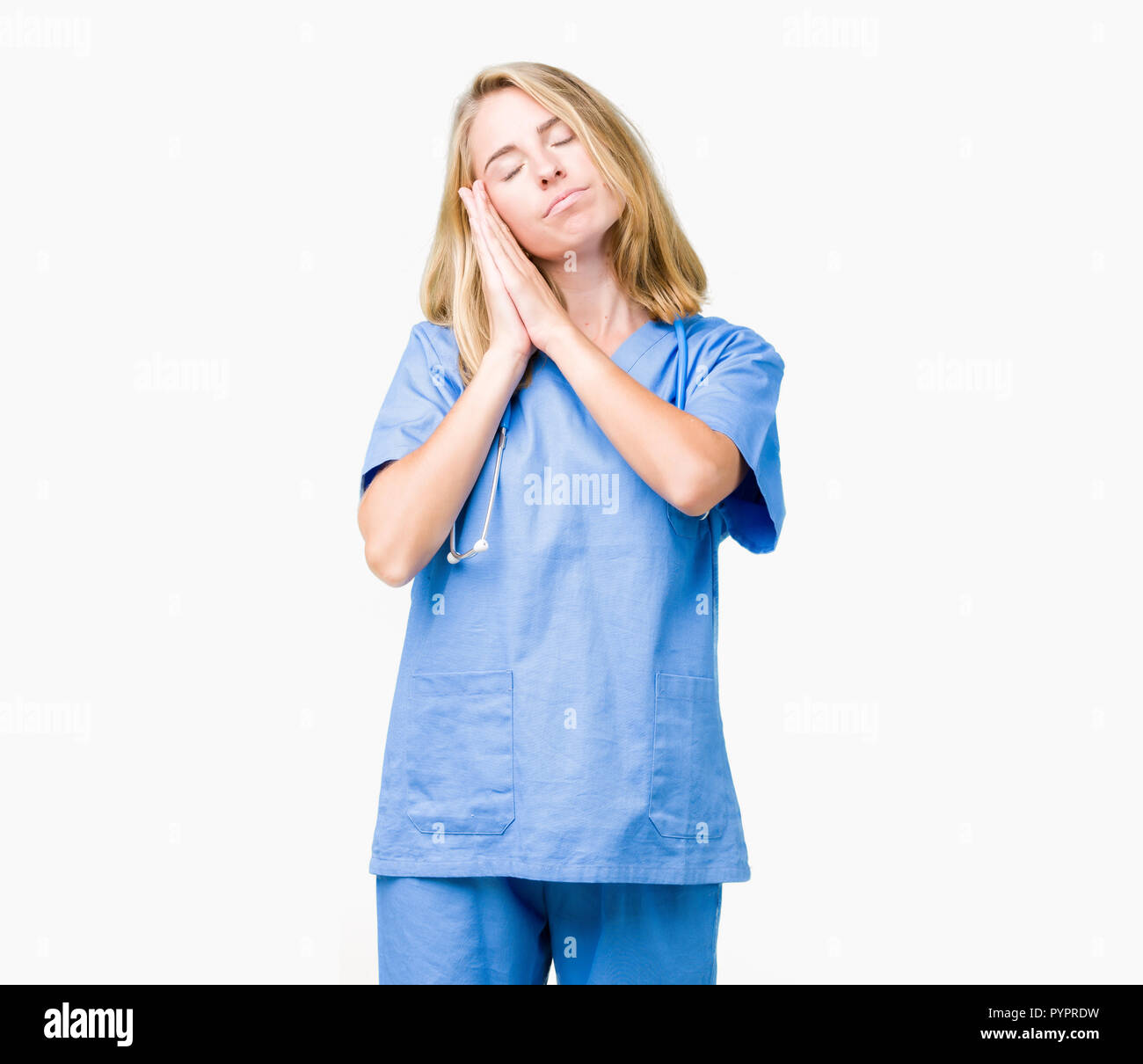 Beautiful young doctor woman wearing medical uniform over isolated ...