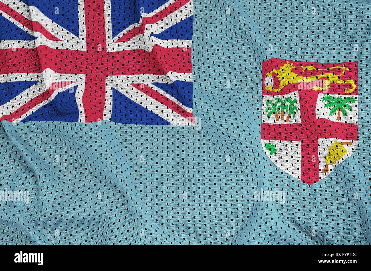 Fiji flag printed on a polyester nylon sportswear mesh fabric with some ...