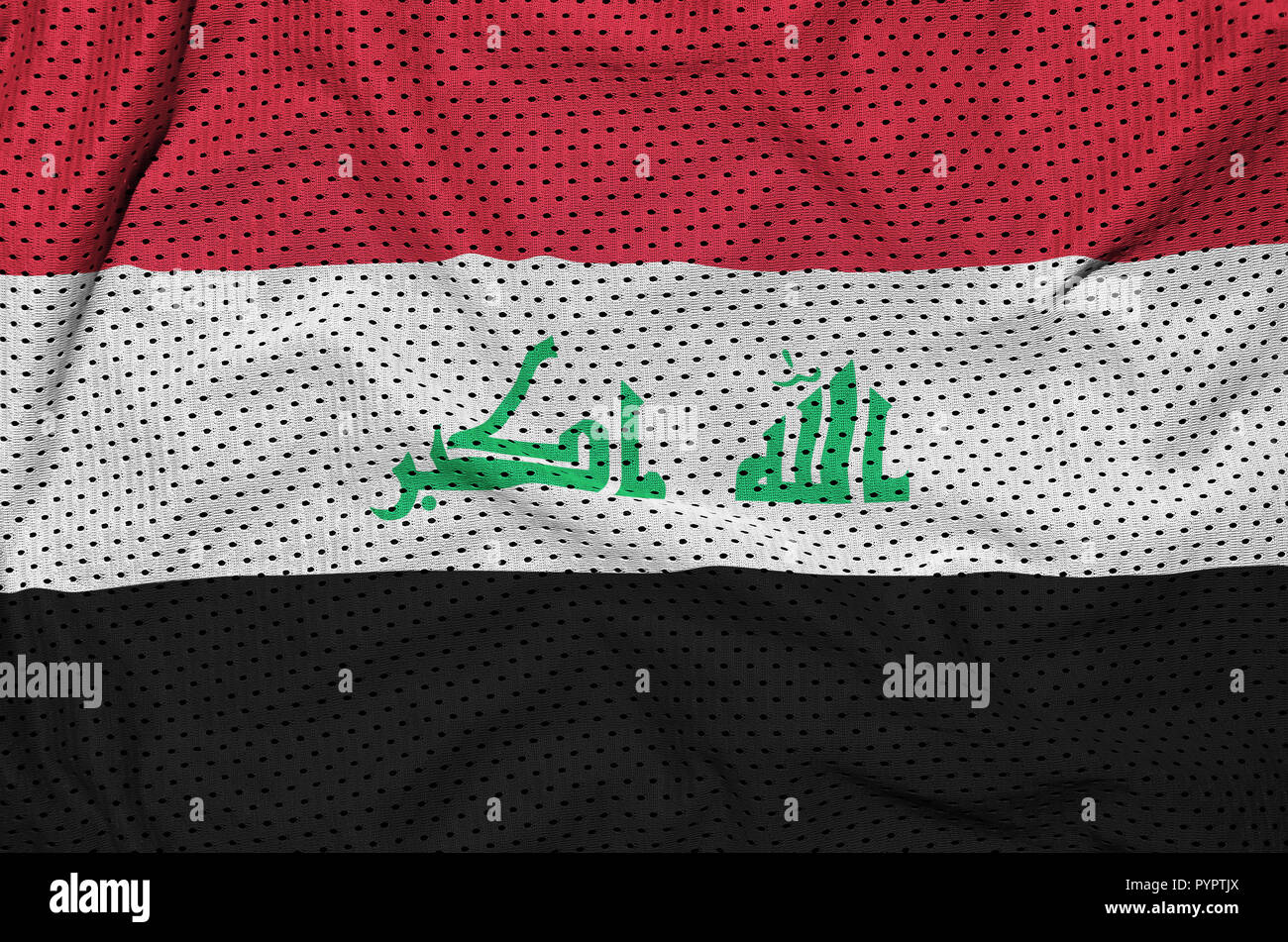 Iraq flag printed on a polyester nylon sportswear mesh fabric with some ...