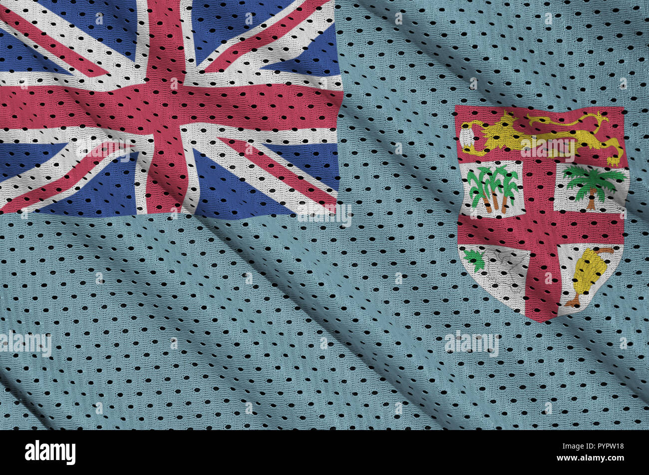 Fiji flag printed on a polyester nylon sportswear mesh fabric with some ...