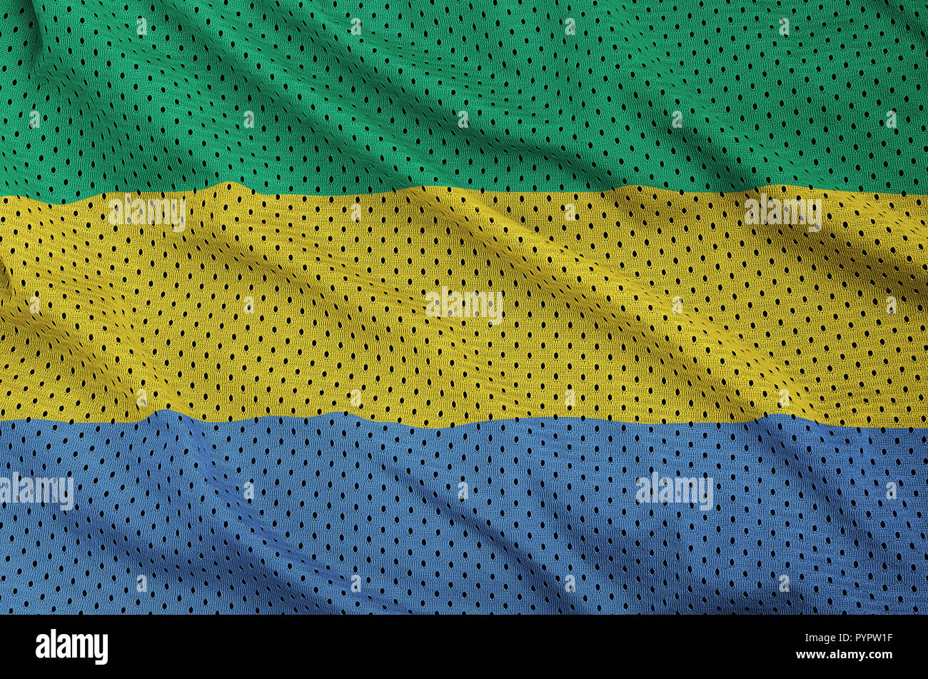 Gabon flag printed on a polyester nylon sportswear mesh fabric with ...