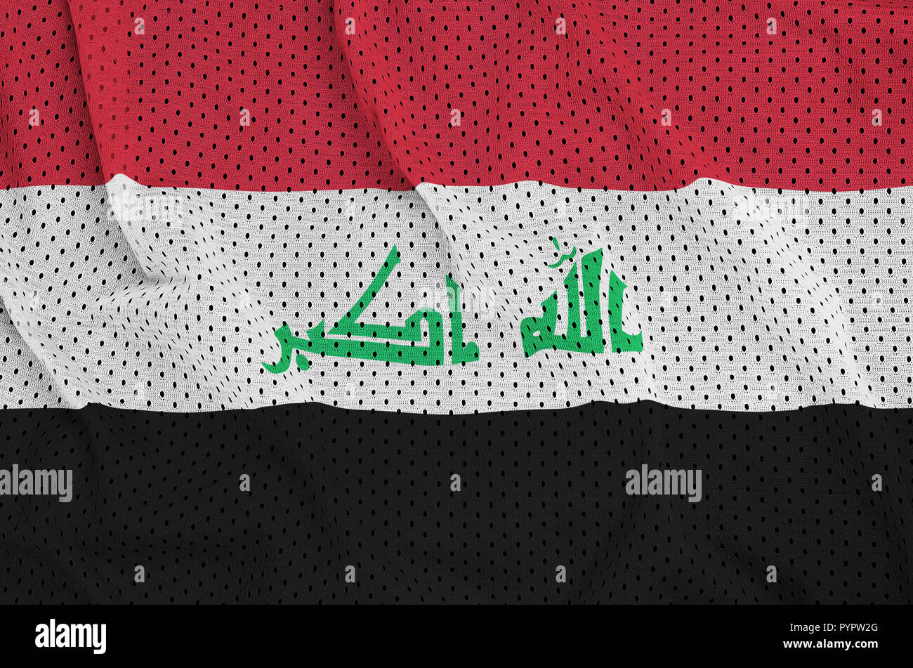 Iraq flag printed on a polyester nylon sportswear mesh fabric with some ...