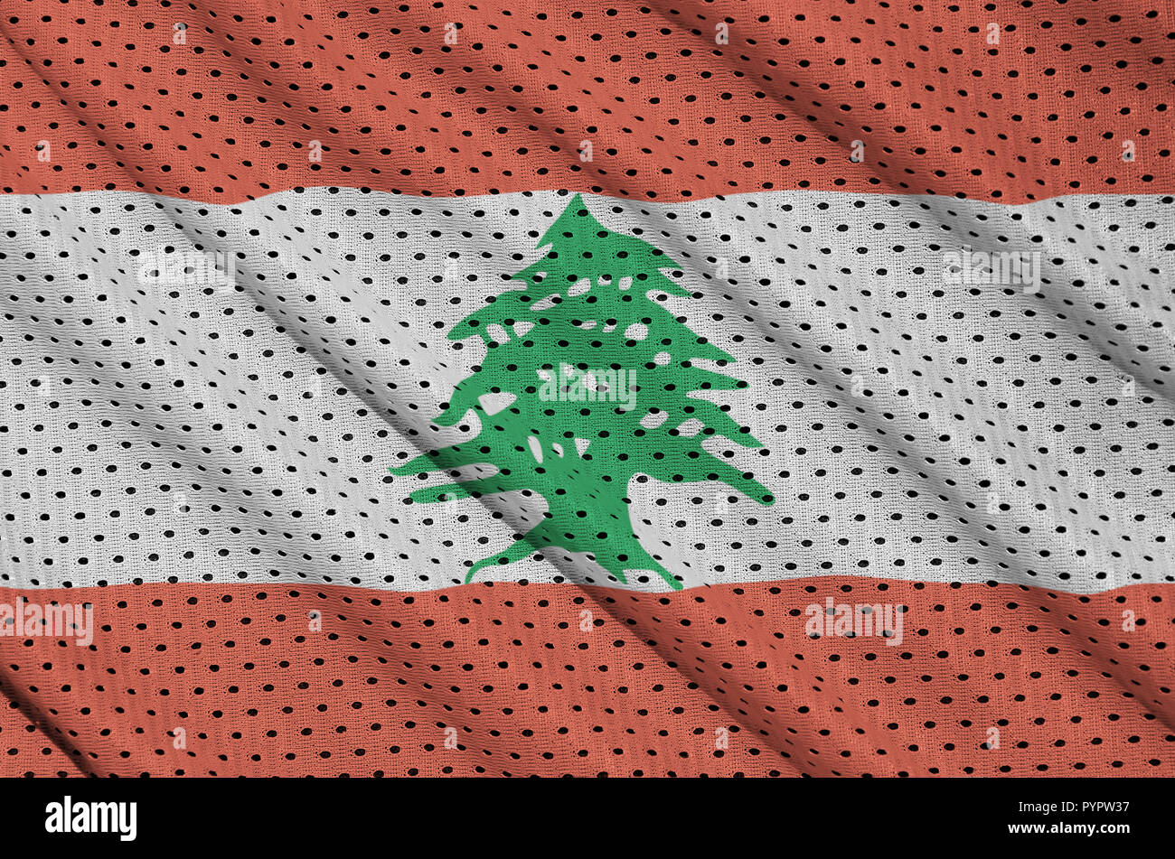Lebanon flag printed on a polyester nylon sportswear mesh fabric with ...