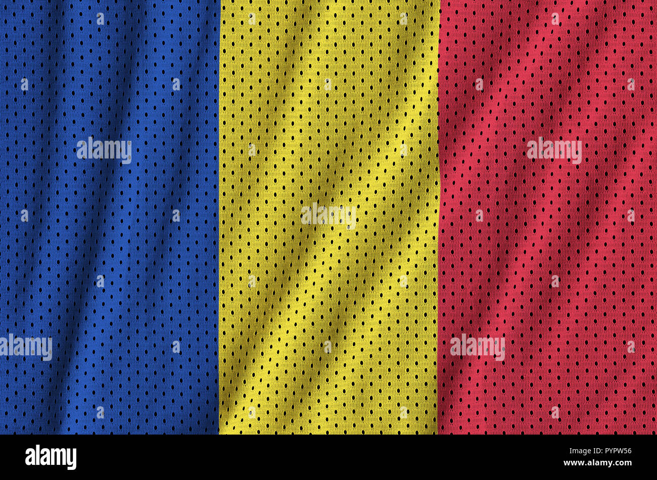 Romania flag printed on a polyester nylon sportswear mesh fabric with ...