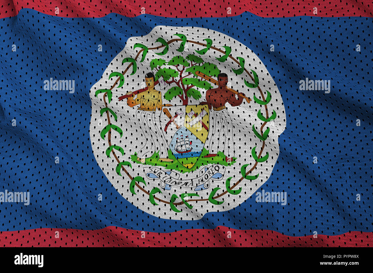 Belize flag printed on a polyester nylon sportswear mesh fabric with ...