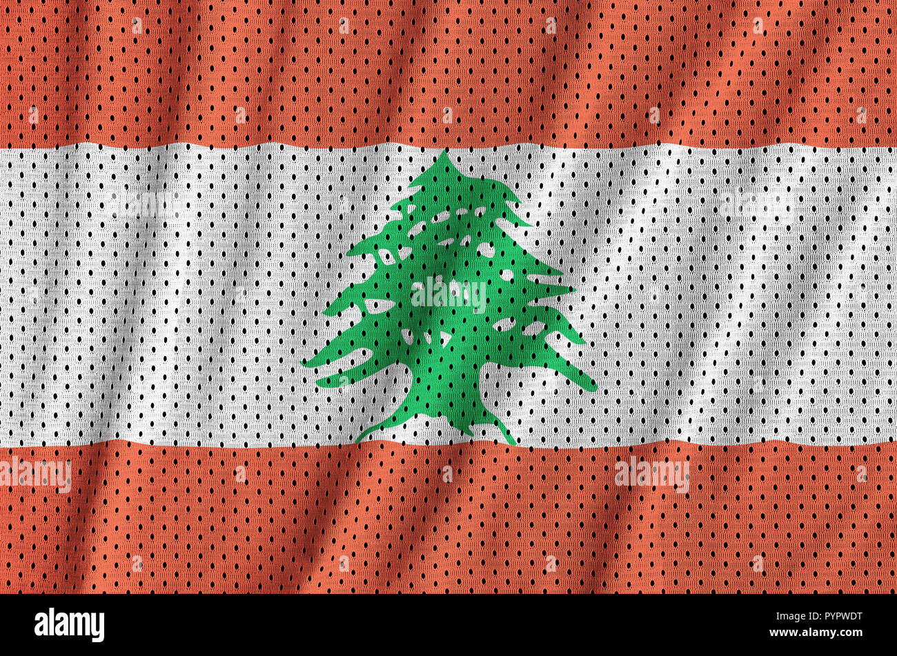 Lebanon flag printed on a polyester nylon sportswear mesh fabric with ...