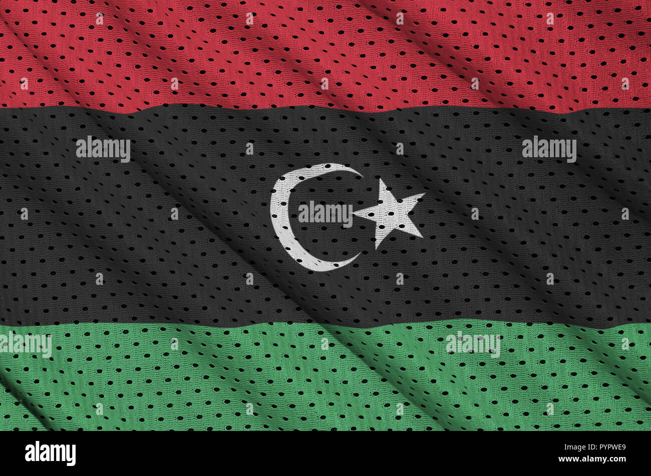 Libya flag printed on a polyester nylon sportswear mesh fabric with ...