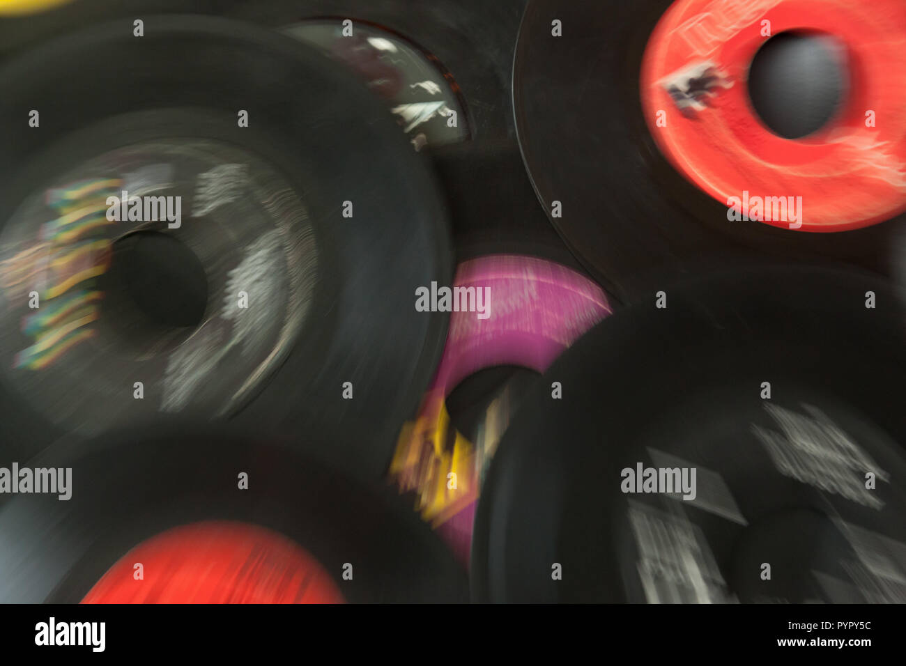 WOODBRIDGE, NEW JERSEY - October 11, 2018: A collection of 45 speed ...