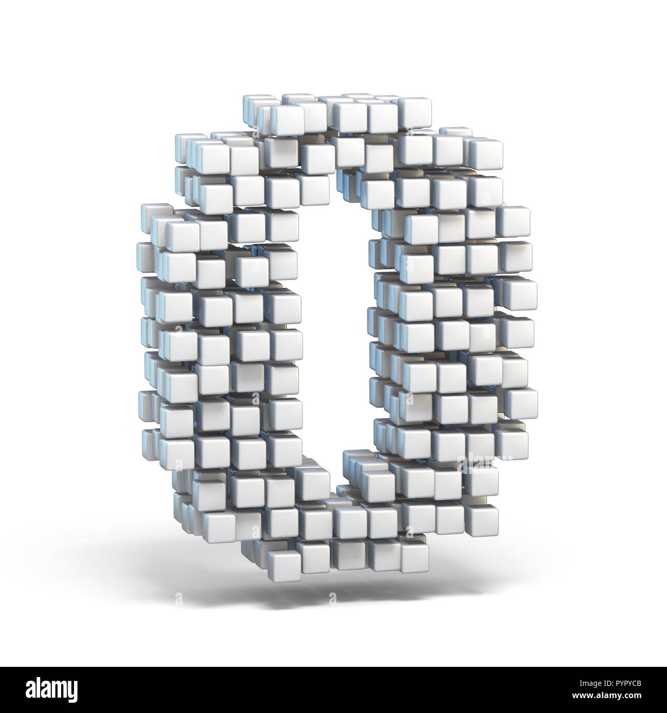 White voxel cubes font Number 0 ZERO 3D render illustration isolated on ...