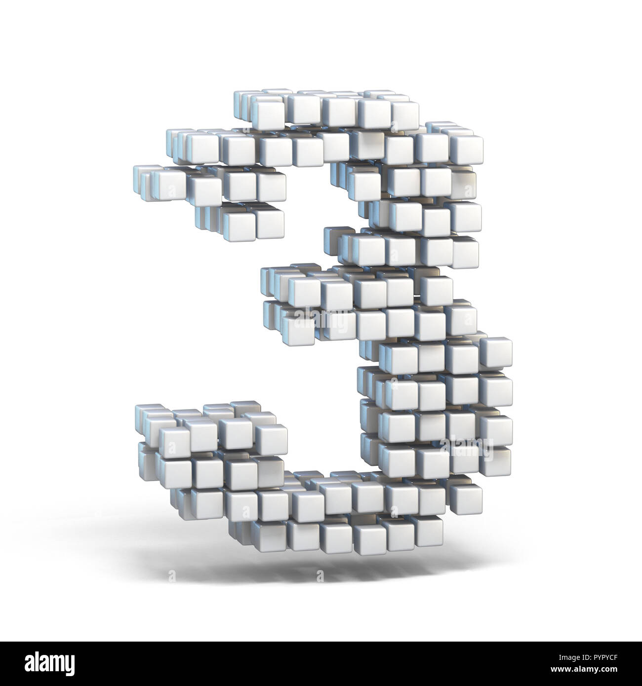 White voxel cubes font Number 3 THREE 3D render illustration isolated ...