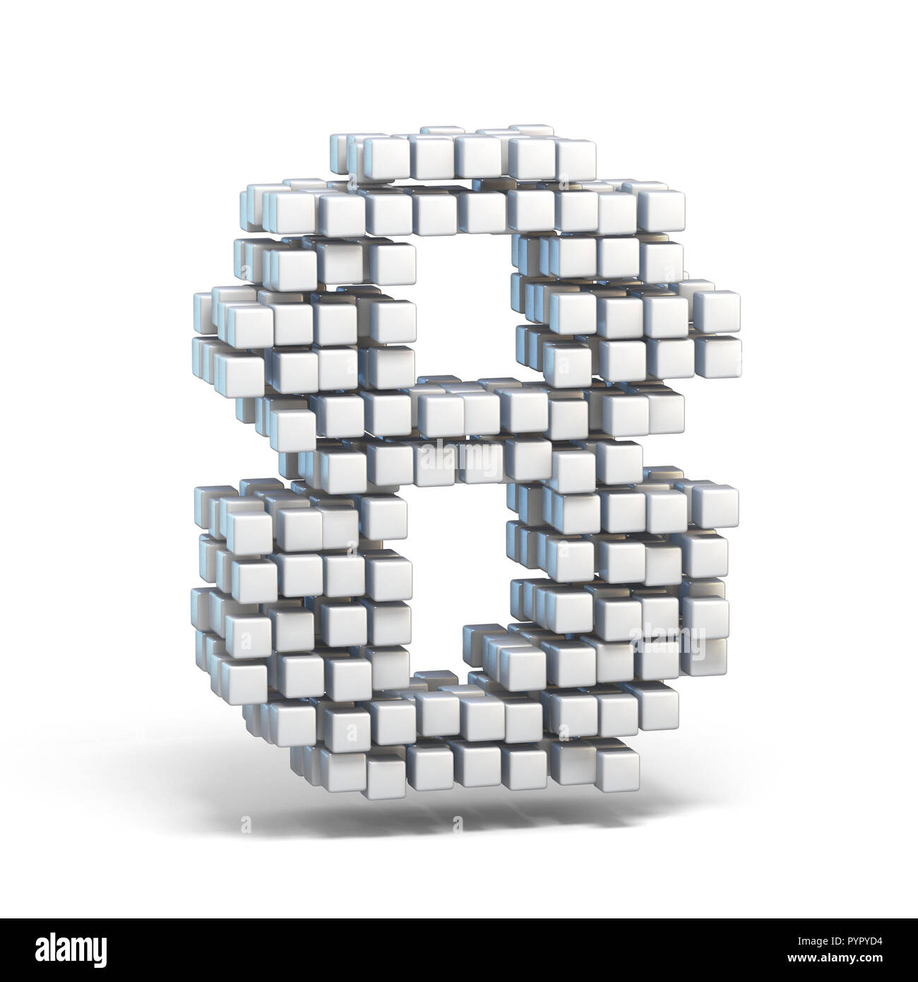White voxel cubes font Number 8 EIGHT 3D render illustration isolated ...