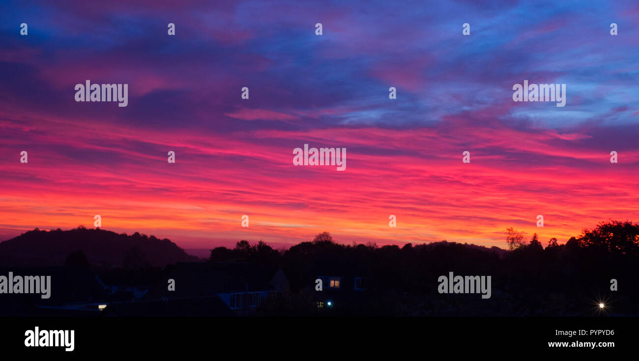 Colourful sunset over Wells, Somerset, UK Stock Photo - Alamy