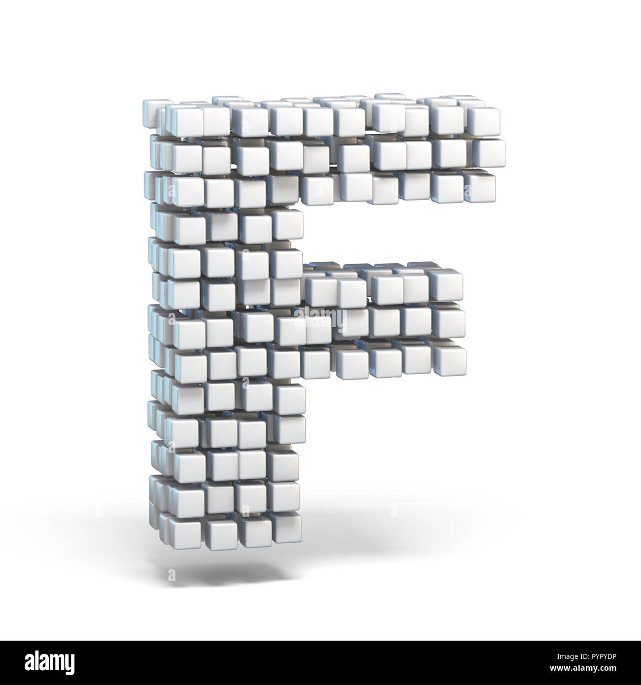 White voxel cubes font Letter F 3D render illustration isolated on ...