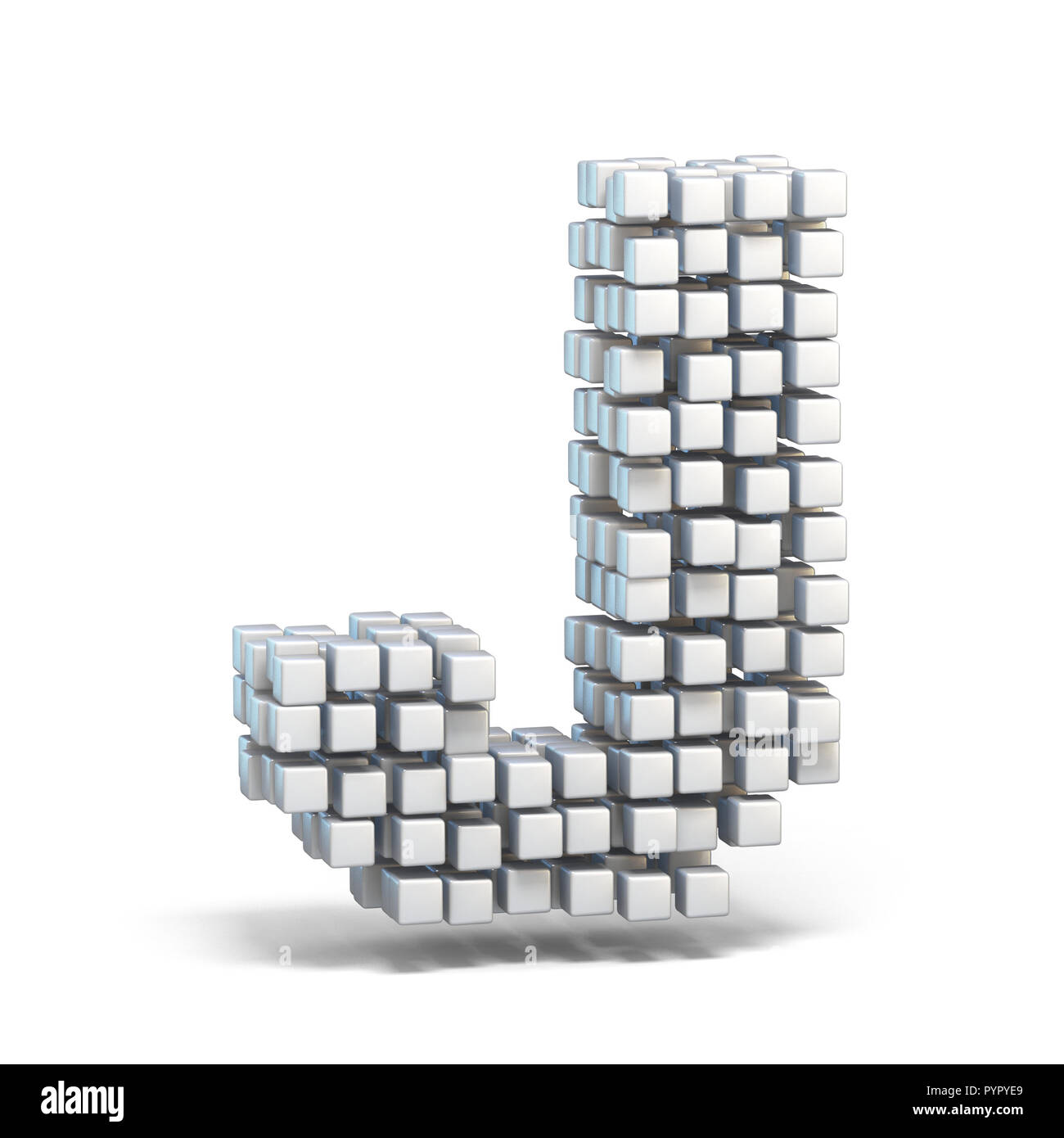 White voxel cubes font Letter J 3D render illustration isolated on ...