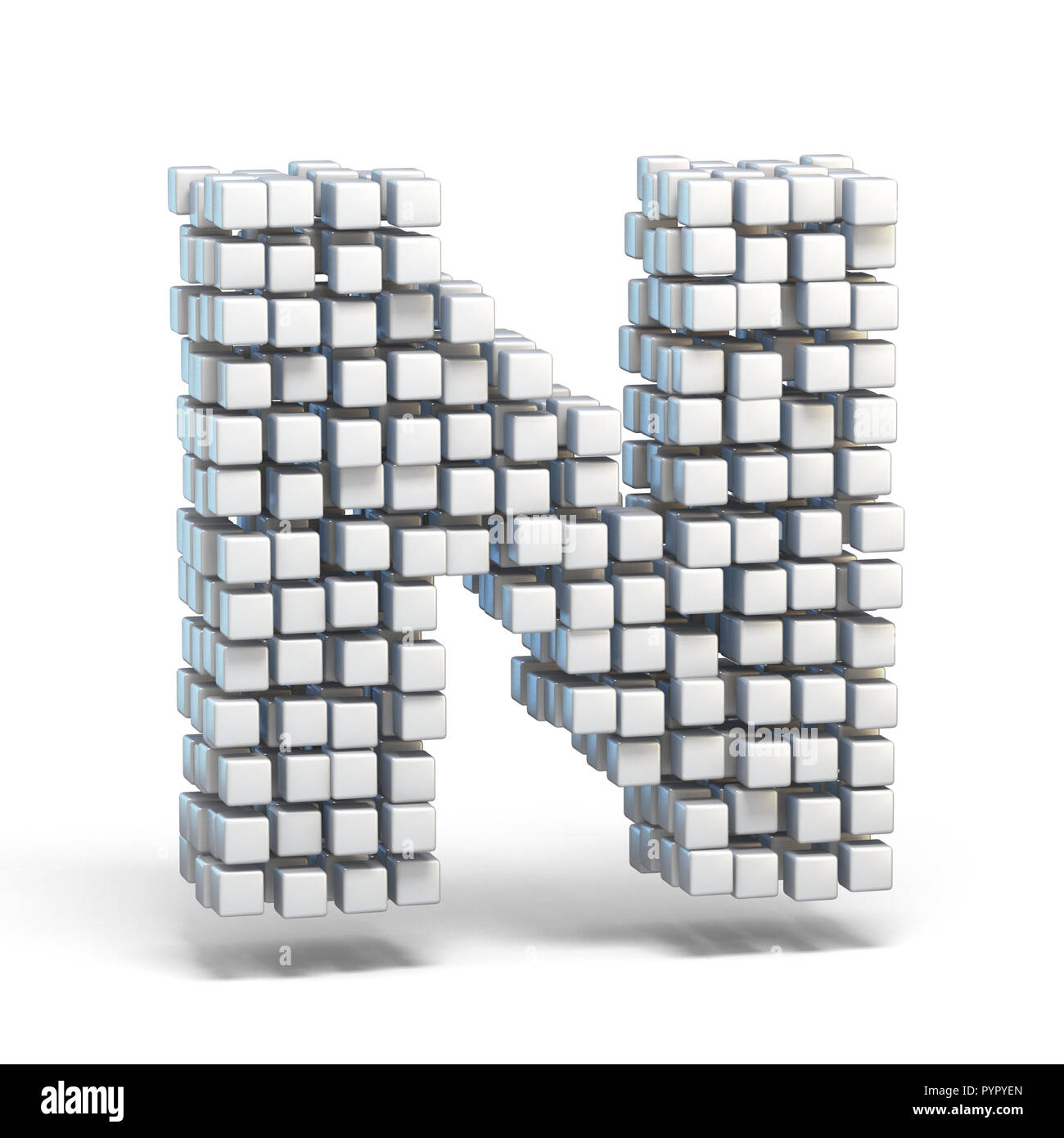 White voxel cubes font Letter N 3D render illustration isolated on ...