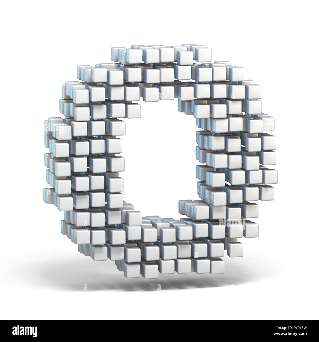 White voxel cubes font Letter O 3D render illustration isolated on ...