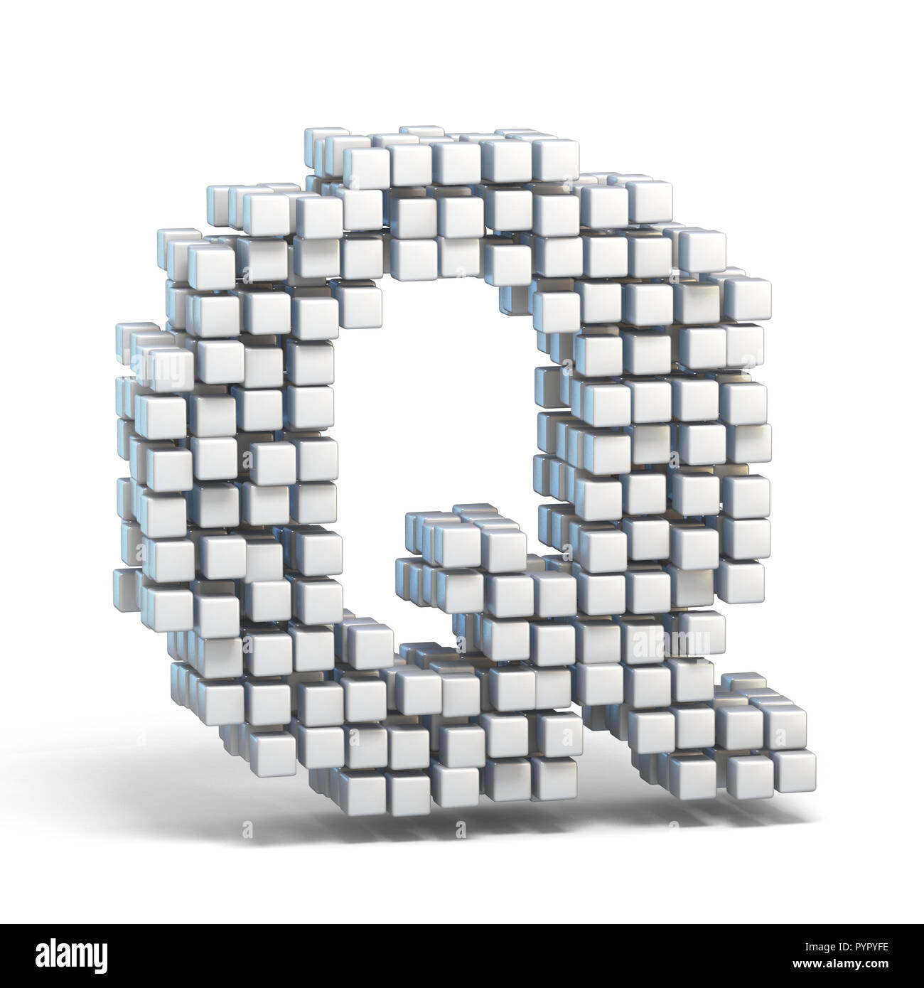 White voxel cubes font Letter Q 3D render illustration isolated on ...