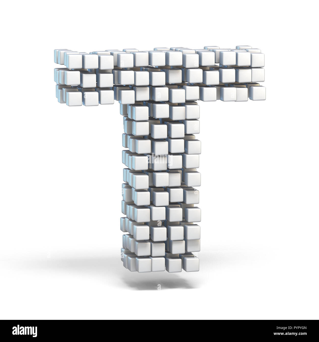 White voxel cubes font Letter T 3D render illustration isolated on ...