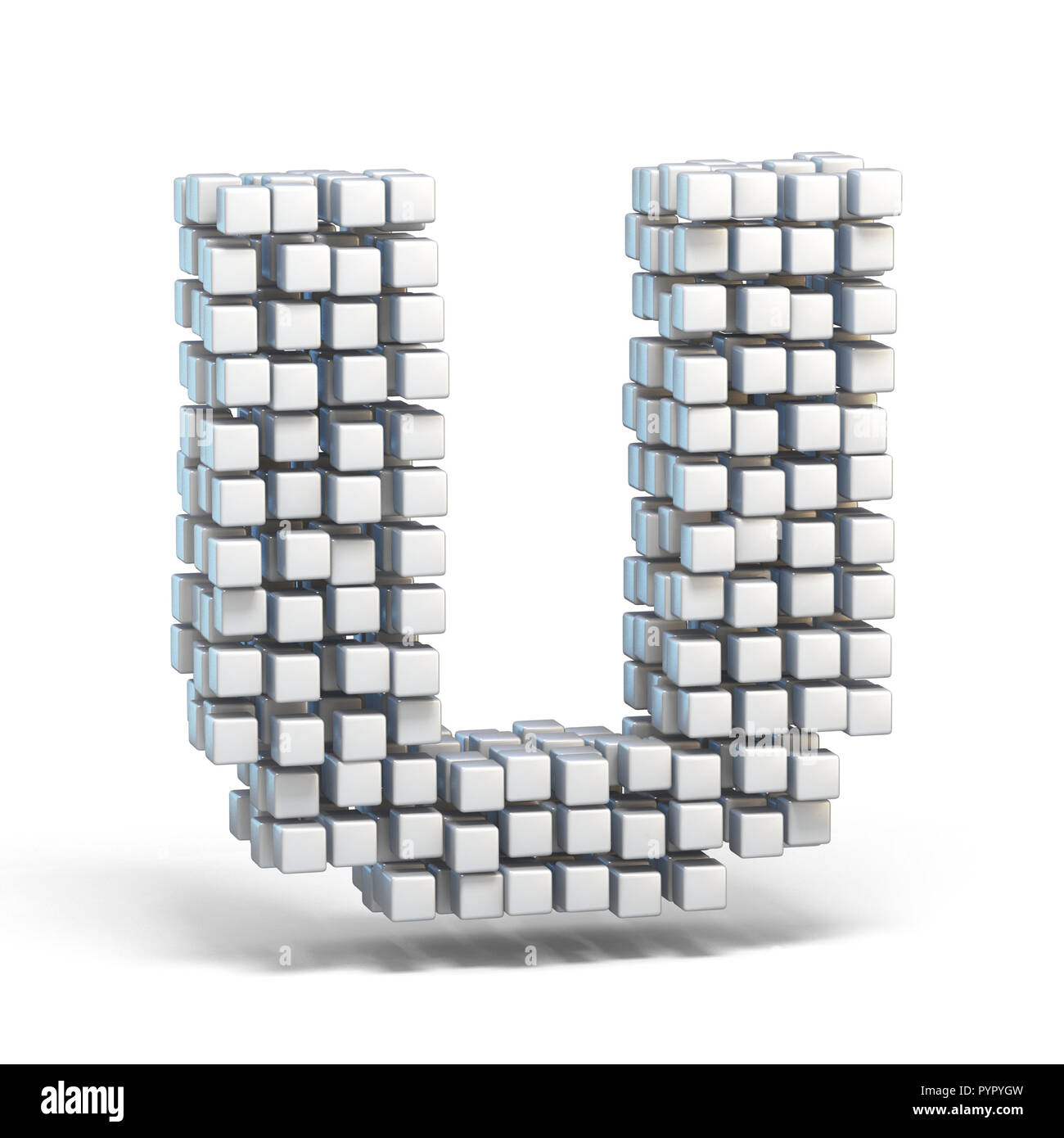 White voxel cubes font Letter U 3D render illustration isolated on ...