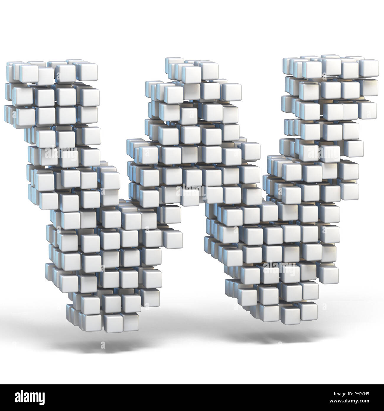 White voxel cubes font Letter W 3D render illustration isolated on ...