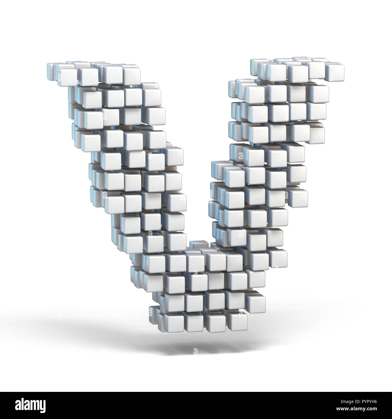 White voxel cubes font Letter V 3D render illustration isolated on ...