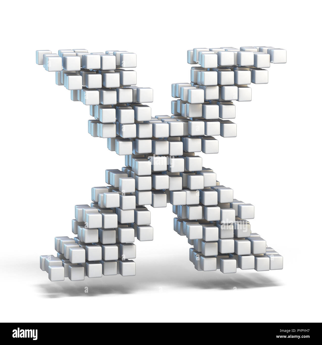 White voxel cubes font Letter X 3D render illustration isolated on ...