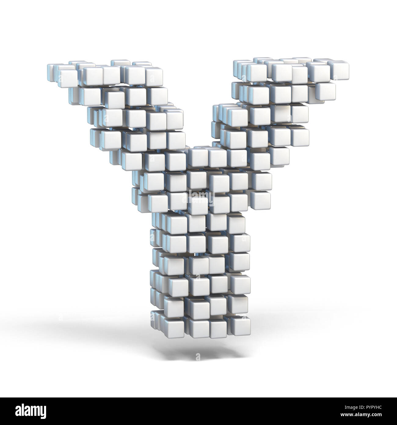 White voxel cubes font Letter Y 3D render illustration isolated on ...