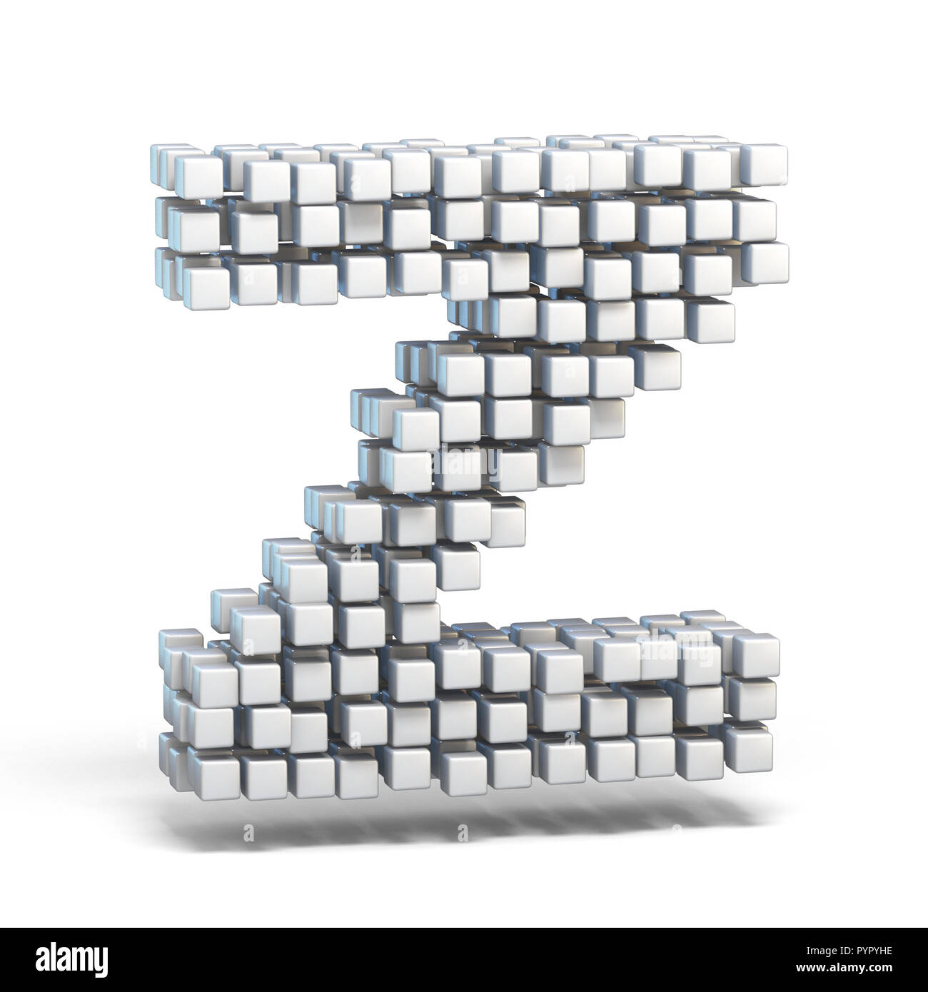White voxel cubes font Letter Z 3D render illustration isolated on ...