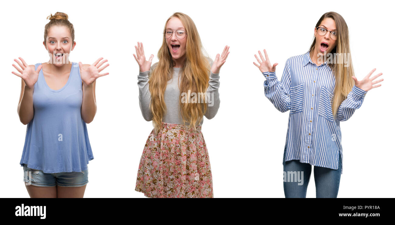 Collage of group of blonde women over isolated background celebrating ...