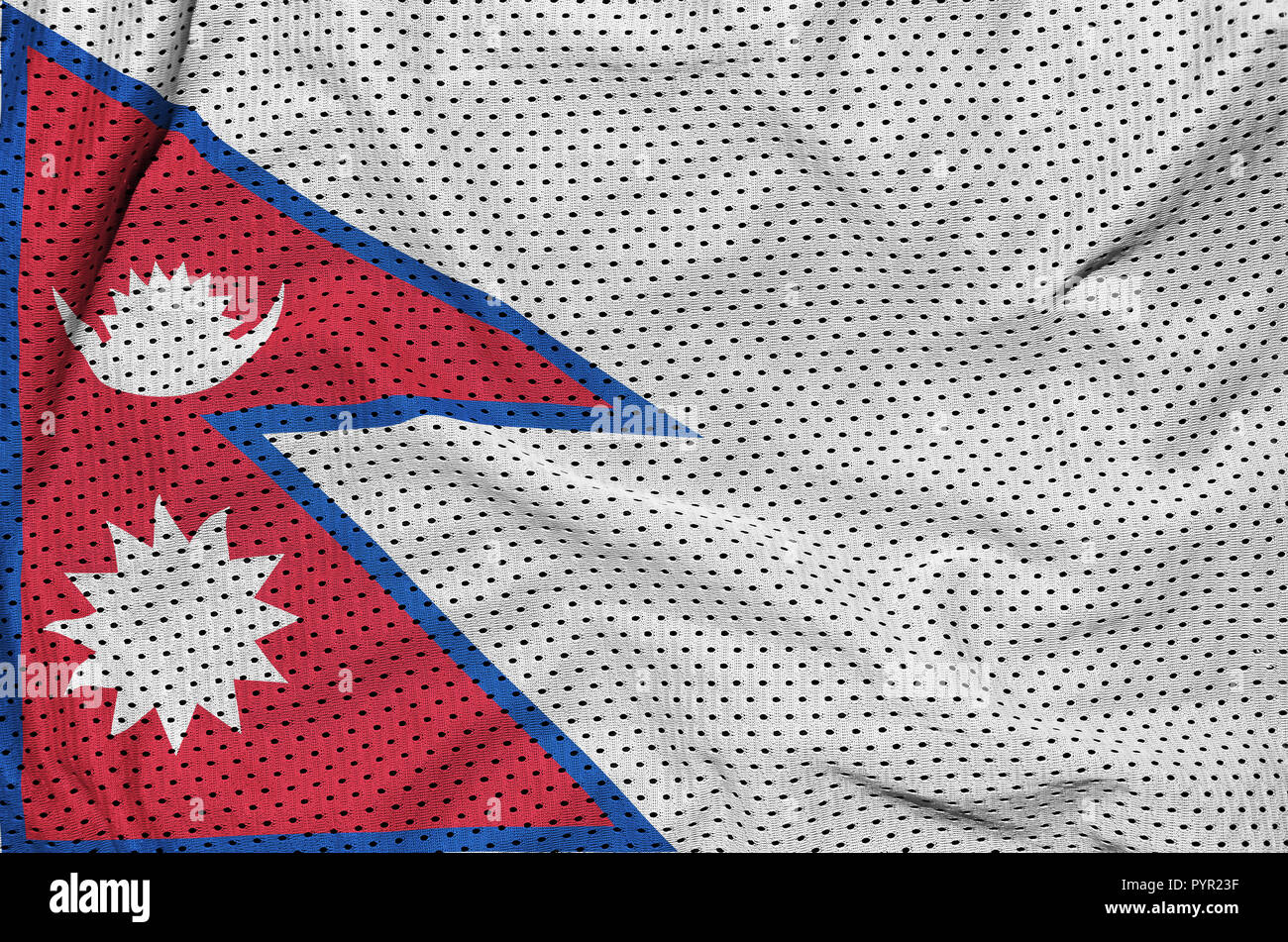 Nepal flag printed on a polyester nylon sportswear mesh fabric with ...