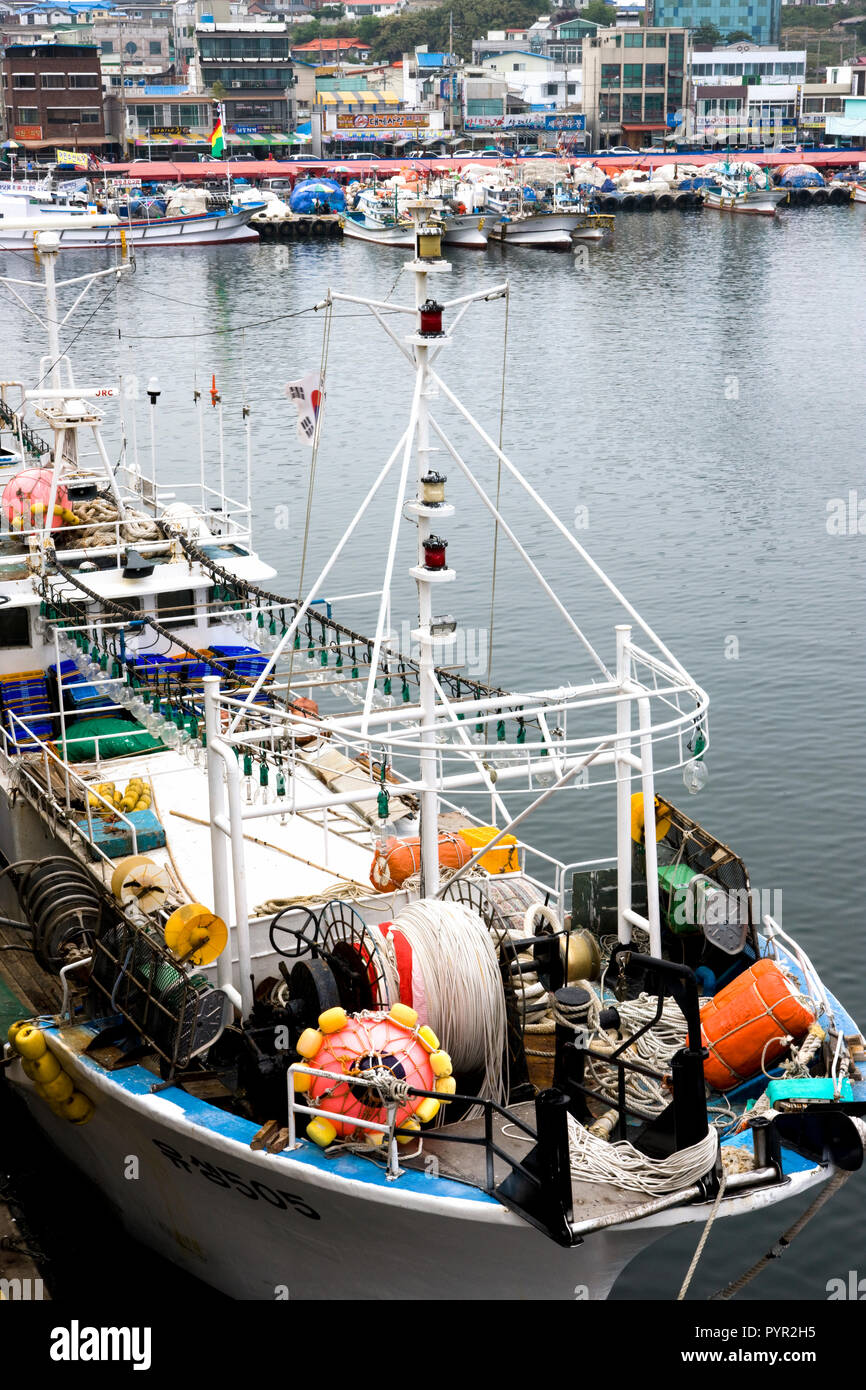 The ships is anchored at the dock, Jumunjin fishery port, Gangwon-do ...