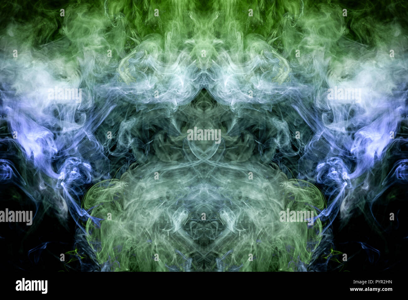Green cloud of smoke of black isolated background in the form of a ...