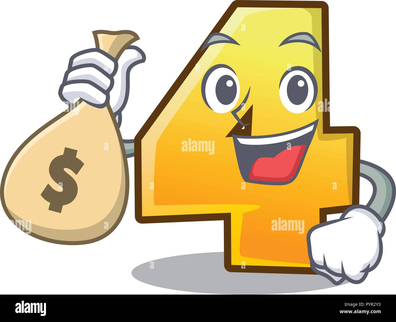 With money bag character number four on the wall Stock Vector Image ...