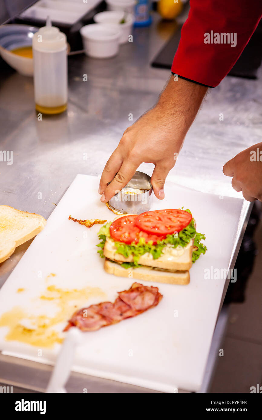 Chef making sandwich with fresh ingredient.Delicious nutrition Stock ...