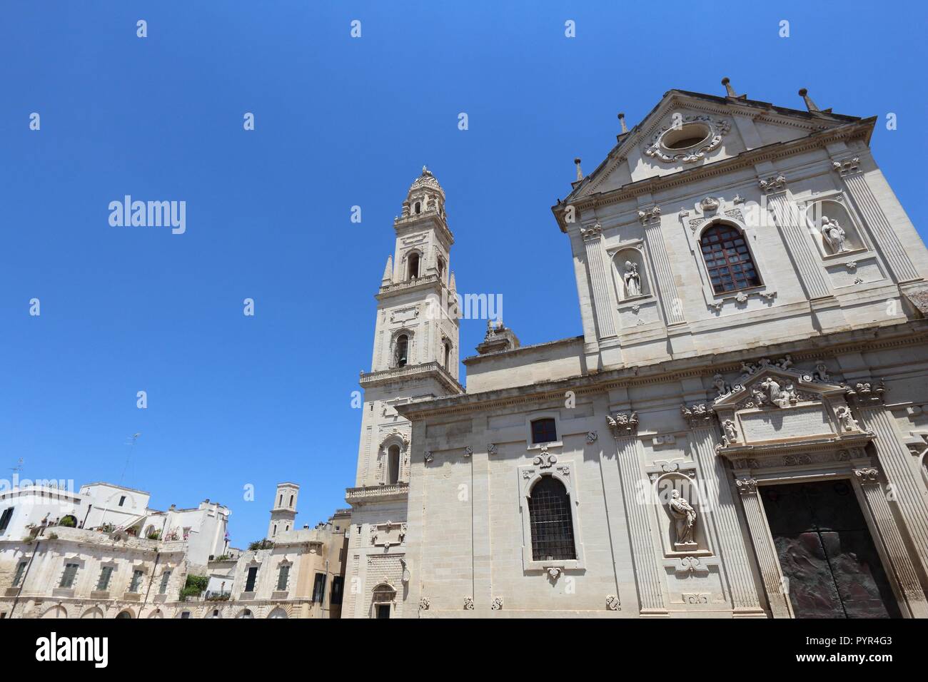Lecce Cathedral in Italy. Baroque architecture - campanile and facade ...