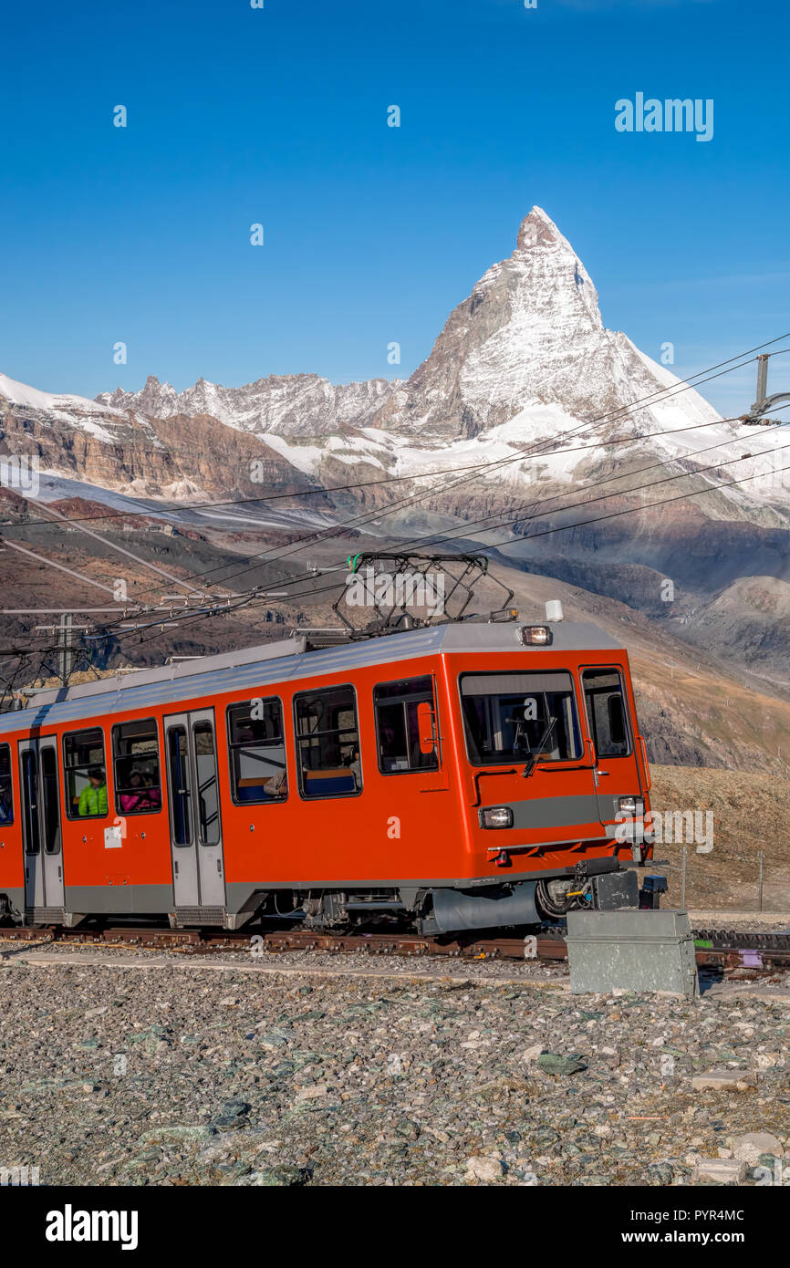 Famous Matterhorn peak with Gornergrat train in Swiss Alps, Switzerland ...