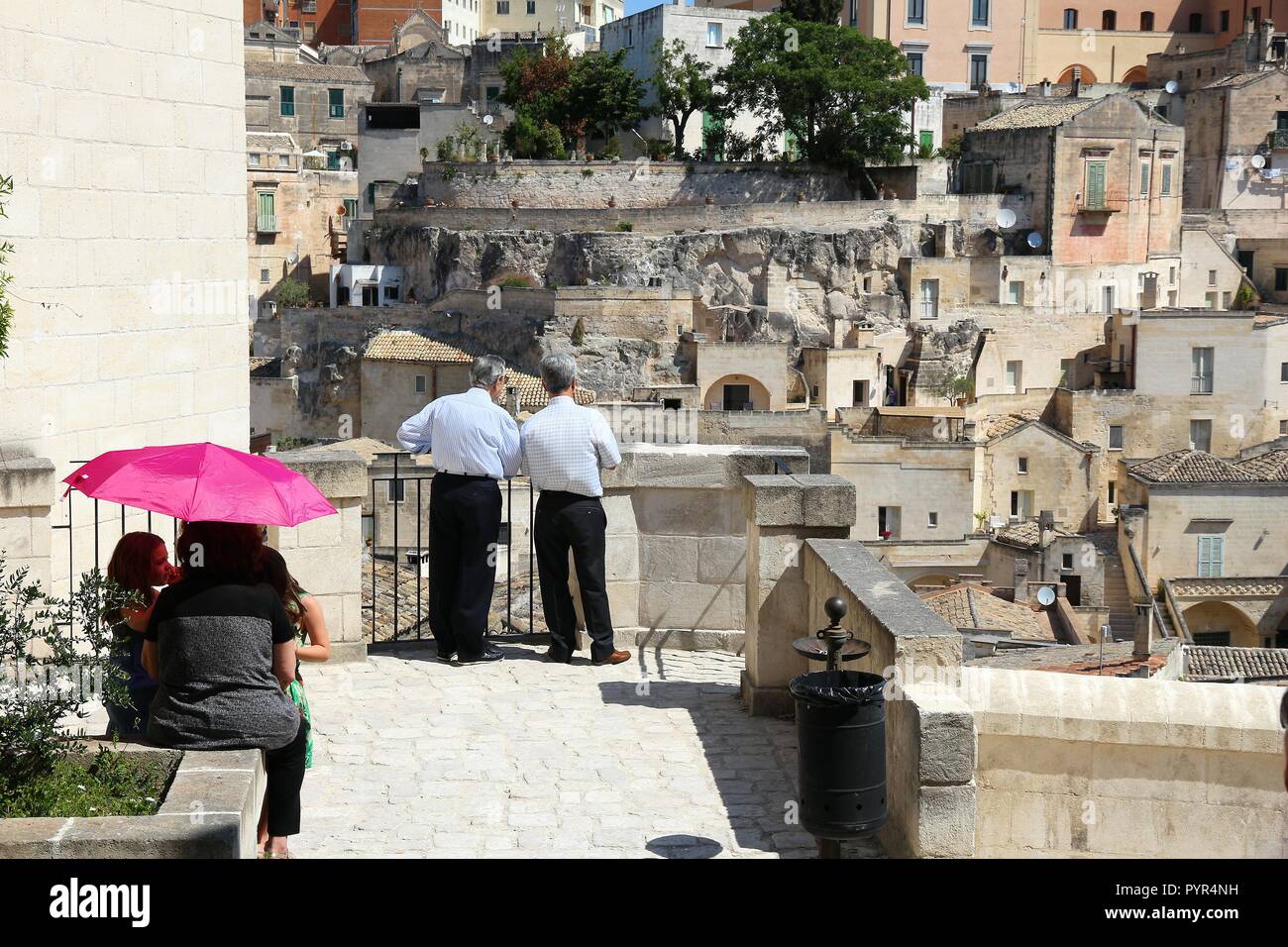 MATERA, ITALY - JUNE 4, 2017: People visit Sassi districts overlook in ...