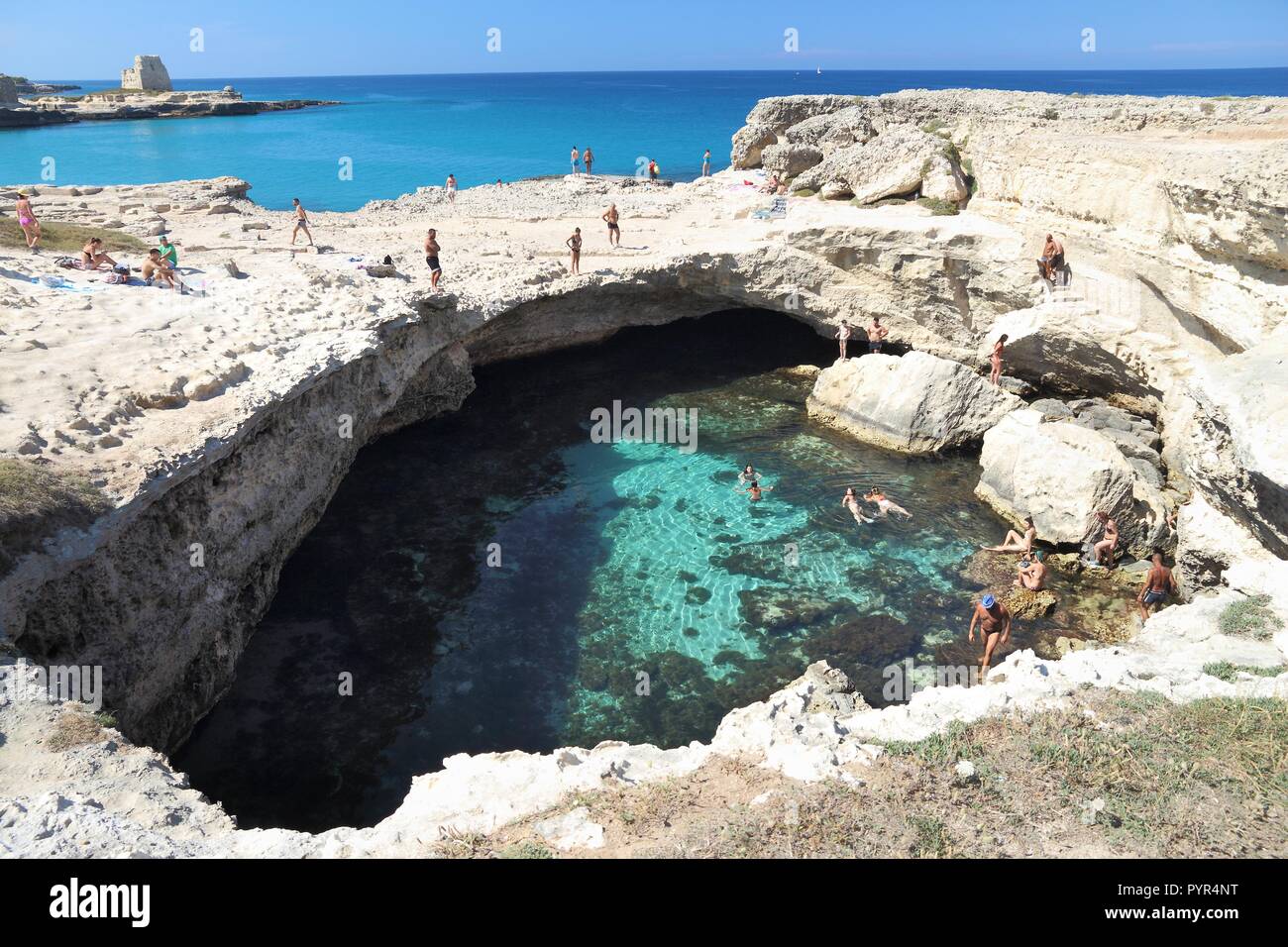 SALENTO, ITALY - JUNE 1, 2017: People visit Grotta Della Poesia ...