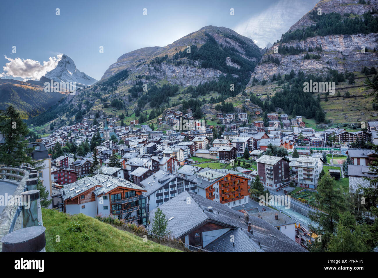 Zermatt village with peak of Matterhorn in Swiss Alps Stock Photo - Alamy