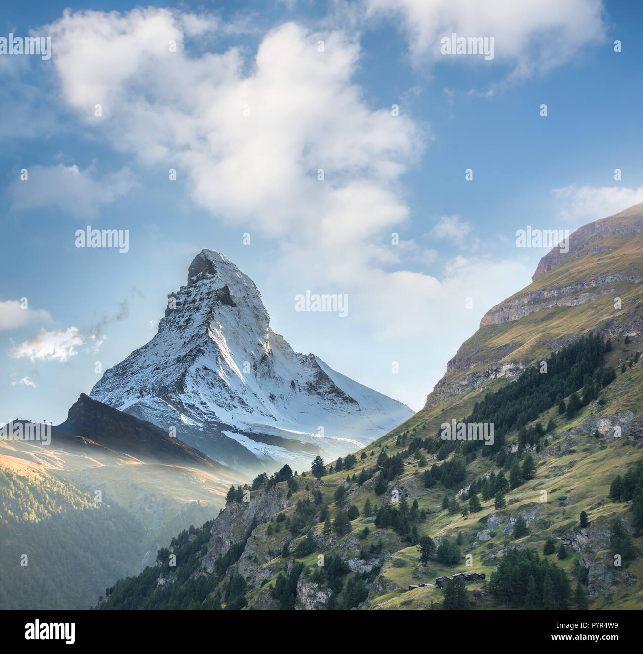 Matterhorn against sunset in Swiss Alps, Zermatt area, Switzerland ...