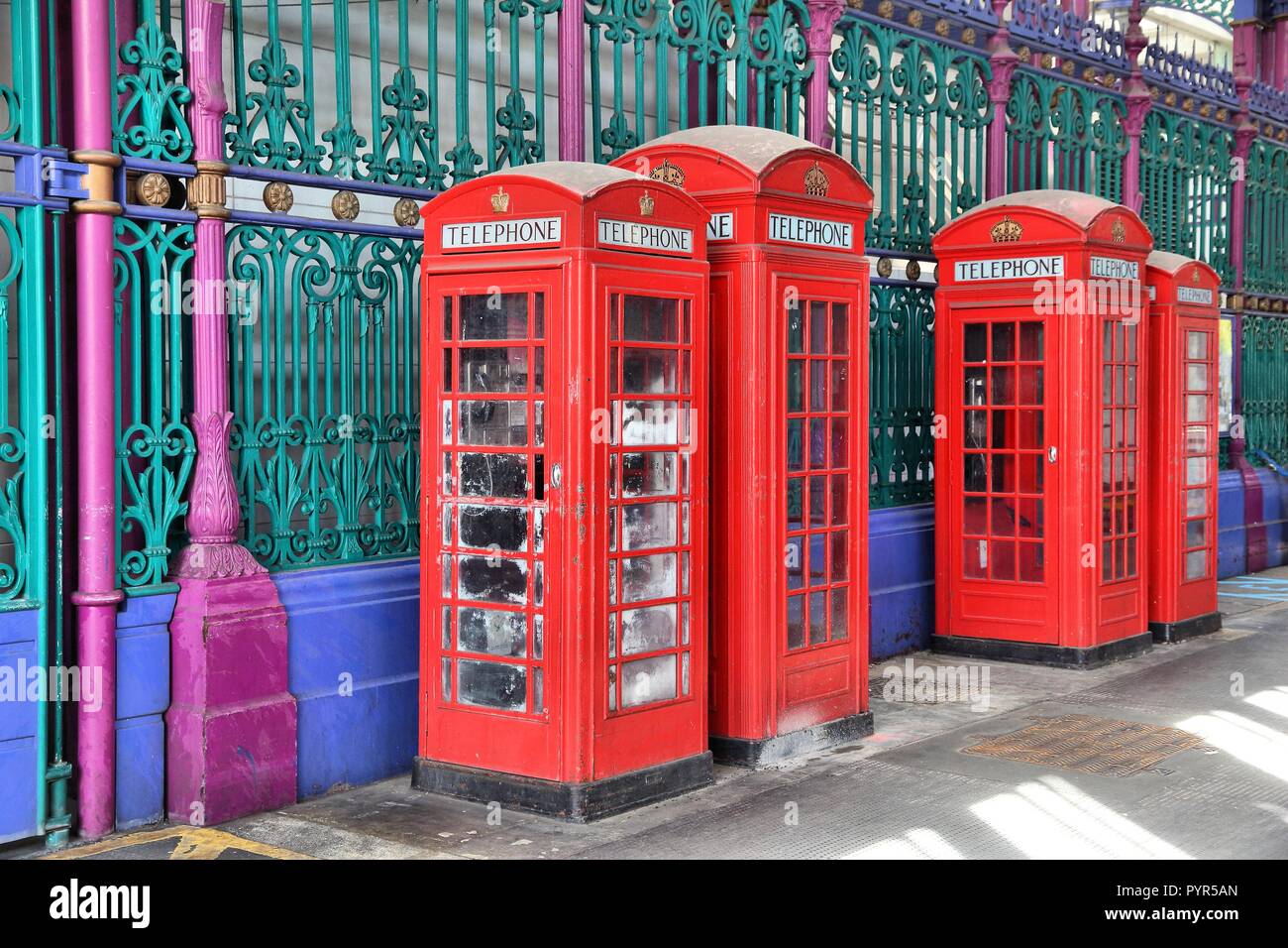 London phone boxes - red telephone kiosks in the UK Stock Photo - Alamy