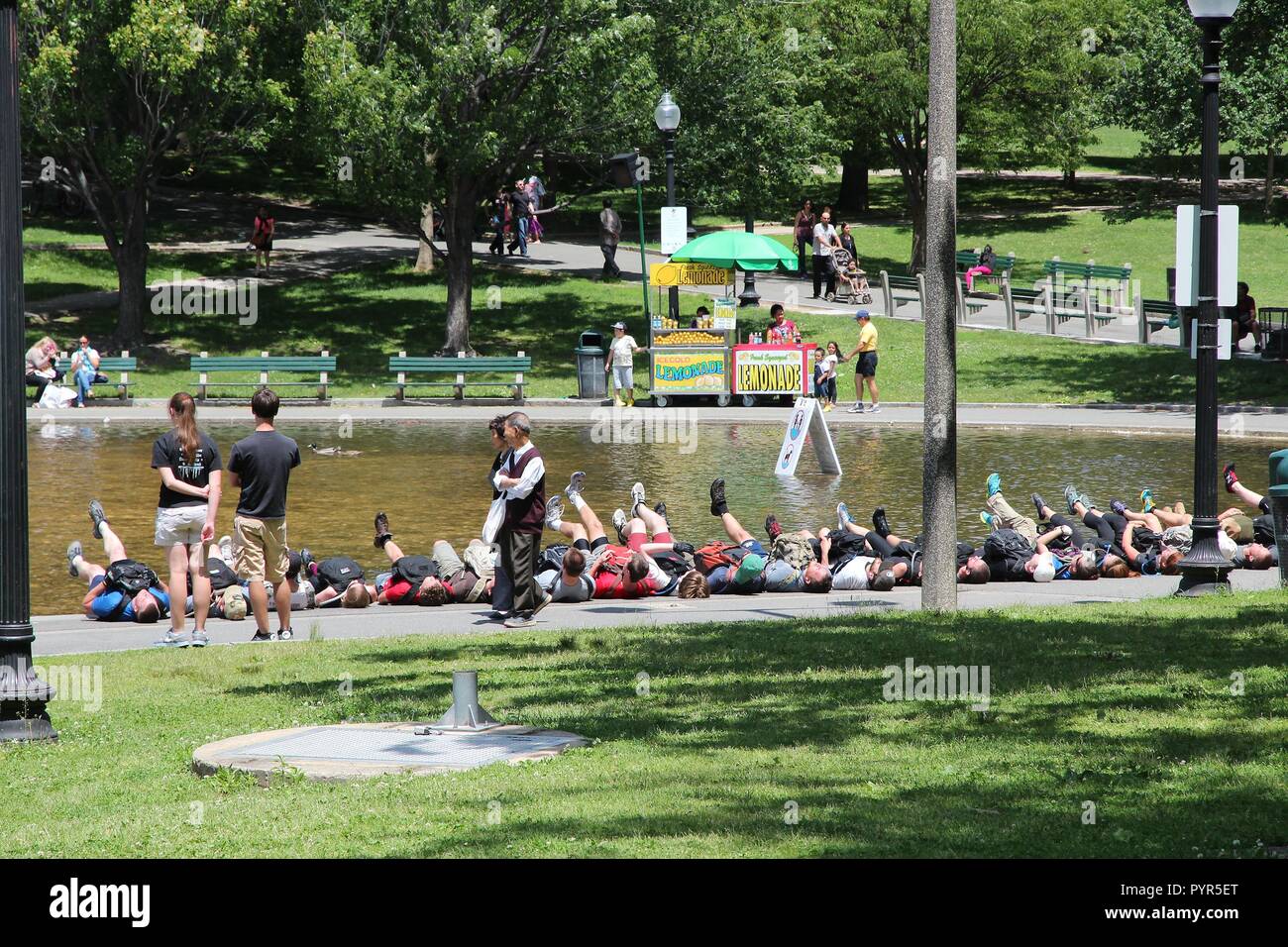 BOSTON, USA - JUNE 9, 2013: People visit famous Boston Common in Boston ...