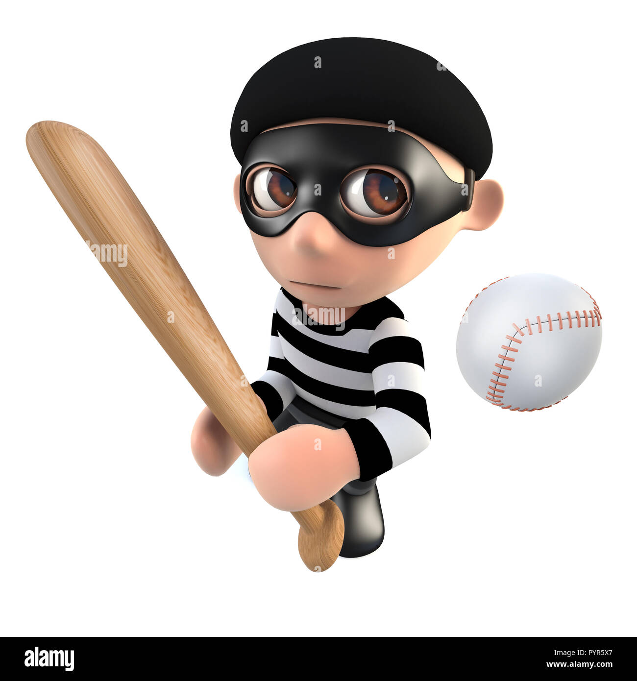 3d render of a funny cartoon burglar thief character with a baseball ...