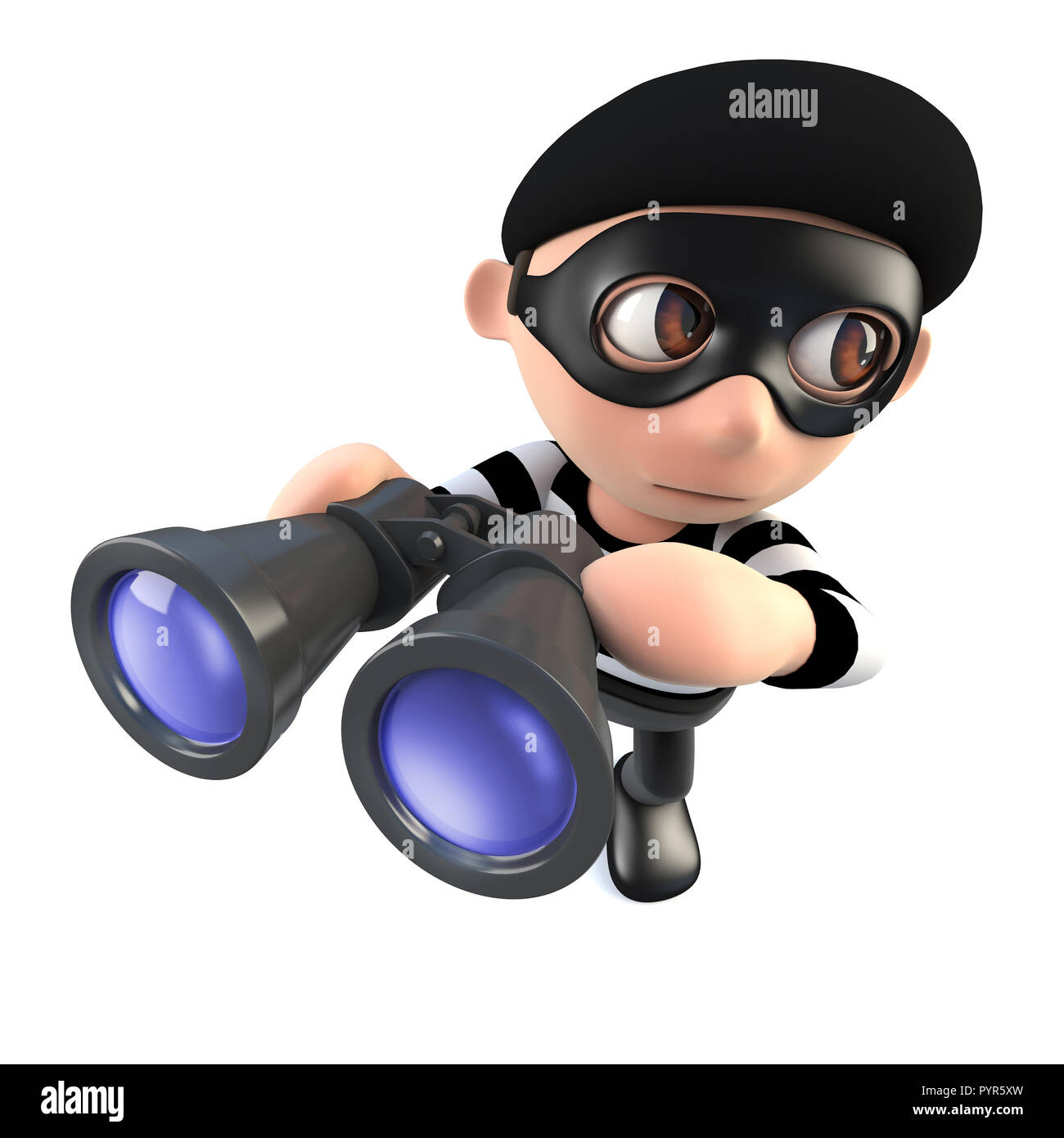 3d render of a funny cartoon burglar thief character holding a pair of ...